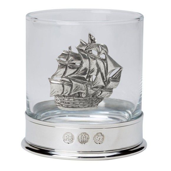 Pewter-Mounted Whisky Tumbler with HMS Victory Badge only £28.99